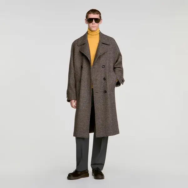 Sandro Check Wool Coat - Brown