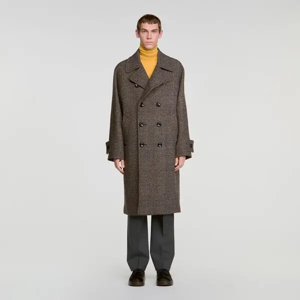 Sandro Double-breasted Check Wool Coat