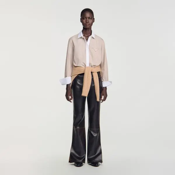 Sandro Striped Cotton Shirt With Embellished Collar