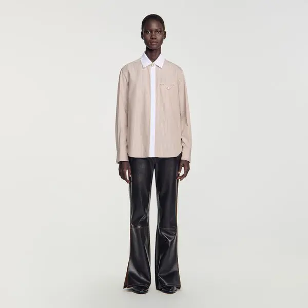 Sandro Striped Cotton Shirt With Embellished Collar