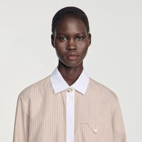 Sandro Striped Cotton Shirt With Embellished Collar
