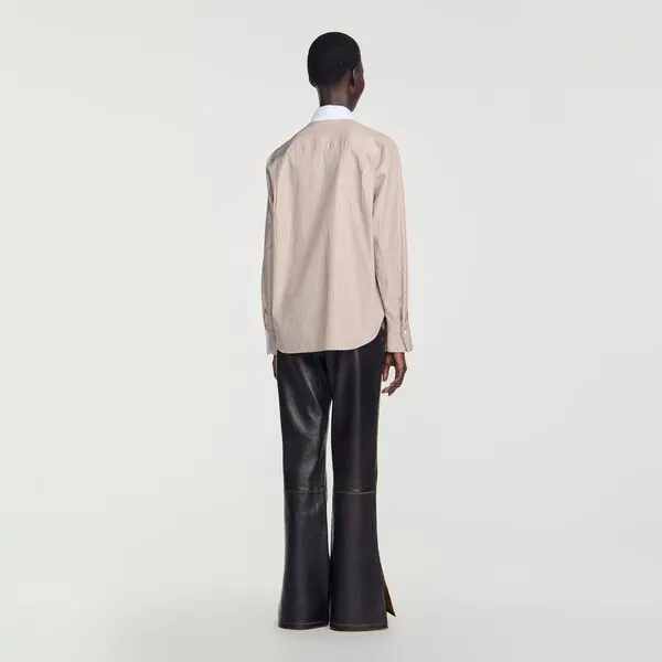 Sandro Striped Cotton Shirt With Embellished Collar