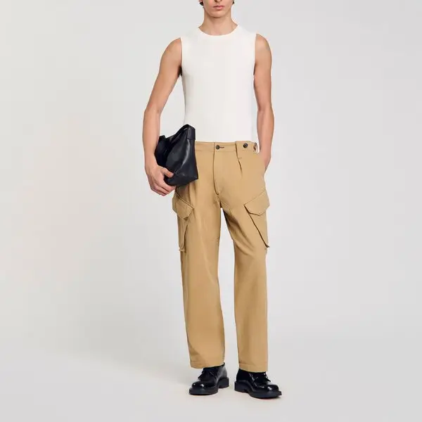 Sandro Cotton Military Cargo Trousers - Sand