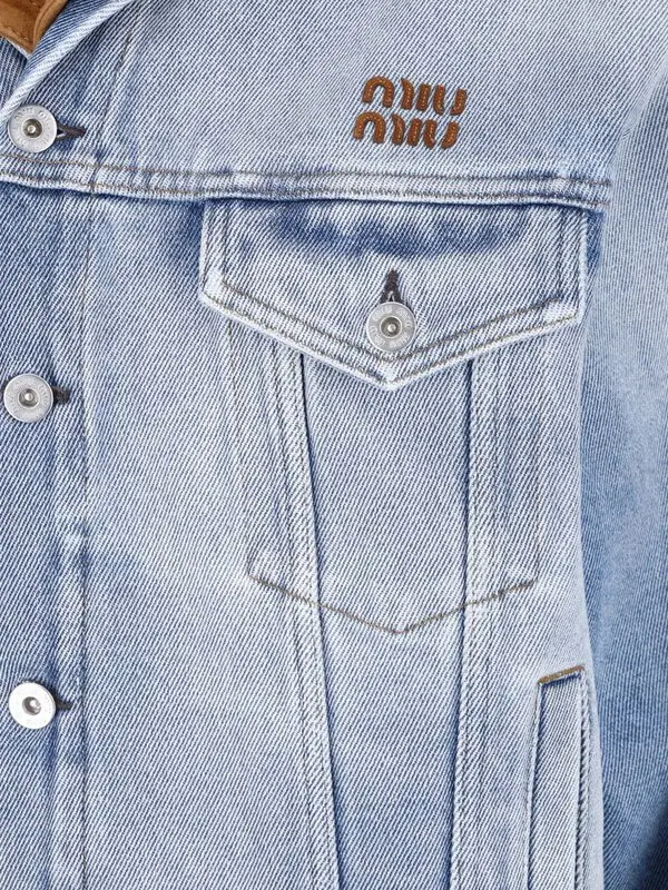 Miu Miu Cotton Denim Jacket With Suede Collar
