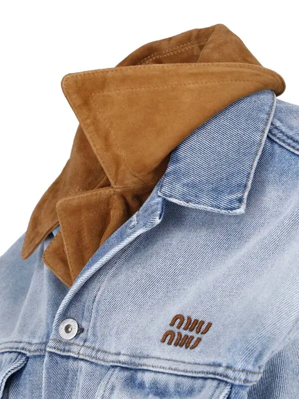 Miu Miu Cotton Denim Jacket With Suede Collar