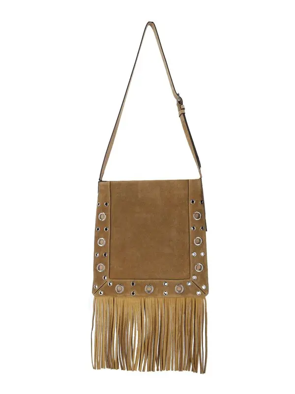 Valentino Garavani Suede Shoulder Bag With Studs And Fringe