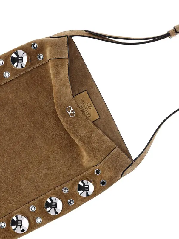 Valentino Garavani Suede Shoulder Bag With Studs And Fringe