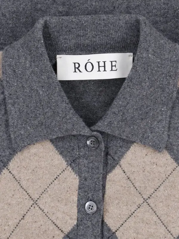RÓHE Wool Blend Argyle Polo - Gray