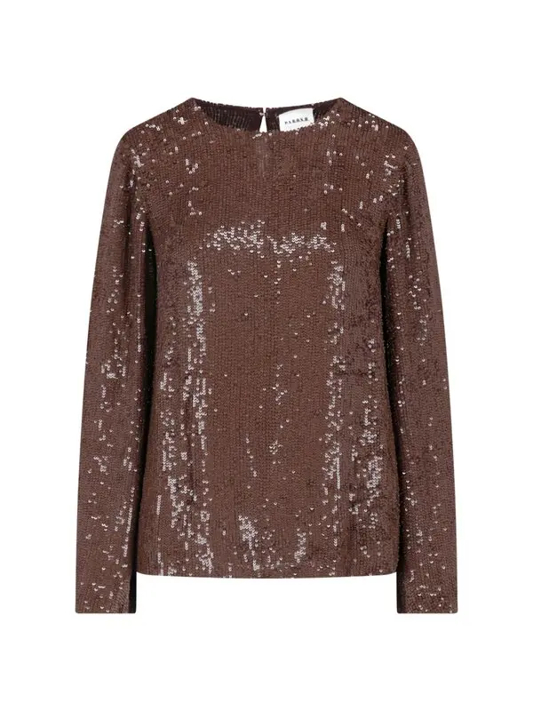 P.a.r.o.s.h Sequin Embellished Viscose Top - Brown