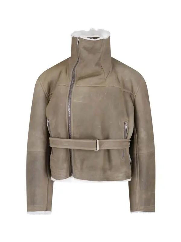 Rick Owens Cropped Leather Flight Jacket - Gray