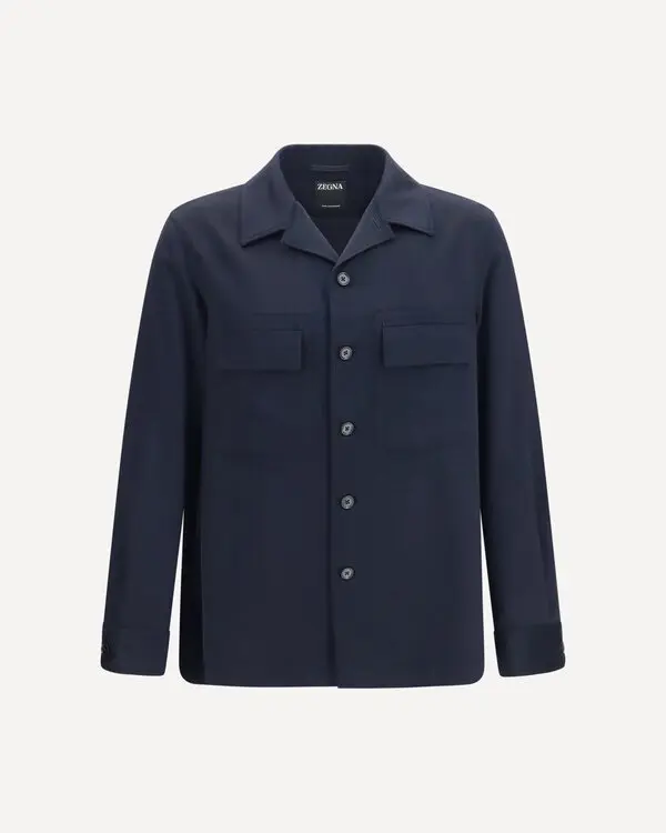 Zegna Cashmere Jacket With Classic Collar - Blue