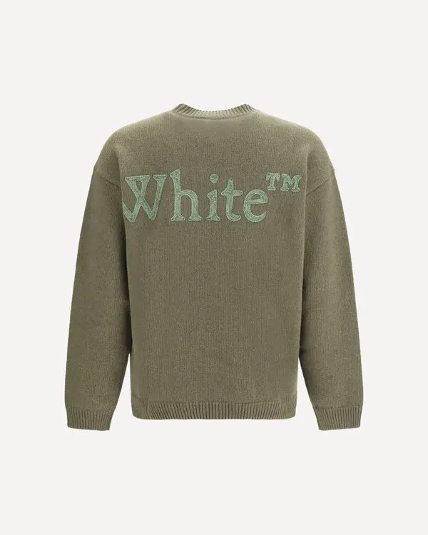 Off-White Bookish" Embroidered Logo Knit Crewneck - Green
