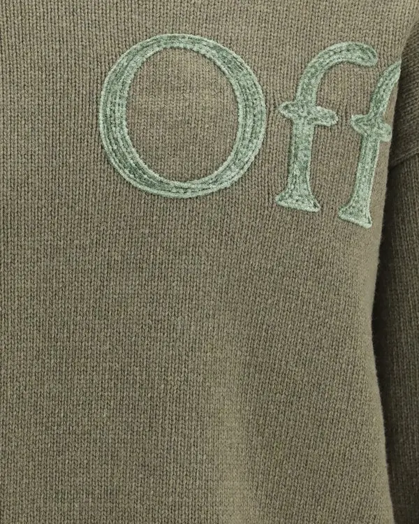 Off-White Bookish" Embroidered Logo Knit Crewneck - Green