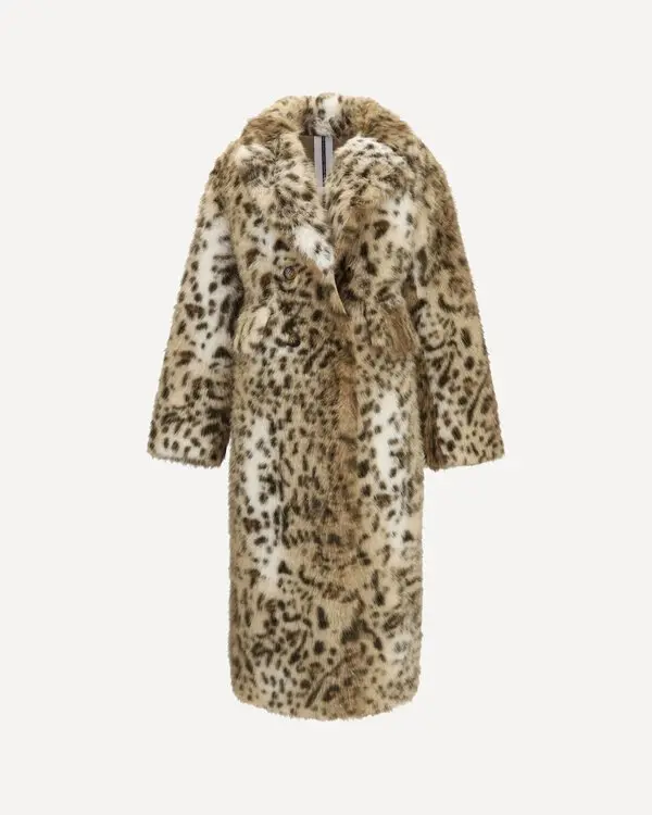 SWORD 6644 Leopard Print Faux Fur Coat