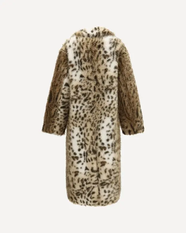 SWORD 6644 Leopard Print Faux Fur Coat