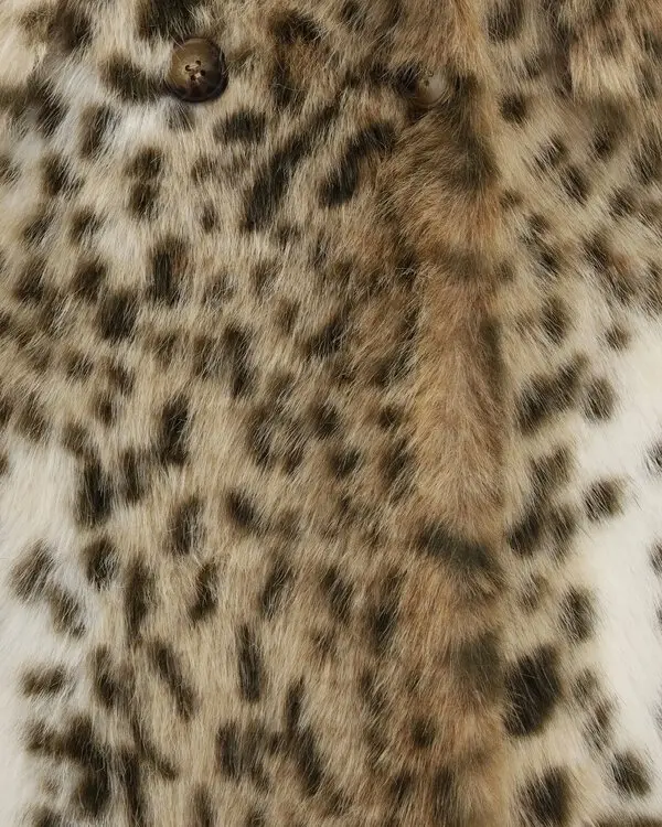 SWORD 6644 Leopard Print Faux Fur Coat