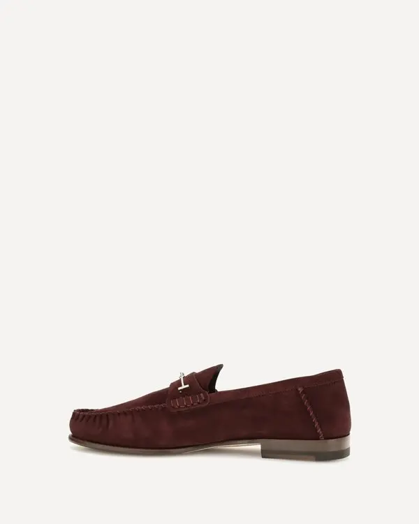 TOM FORD Suede Leather T-strap Loafers - Bordeaux