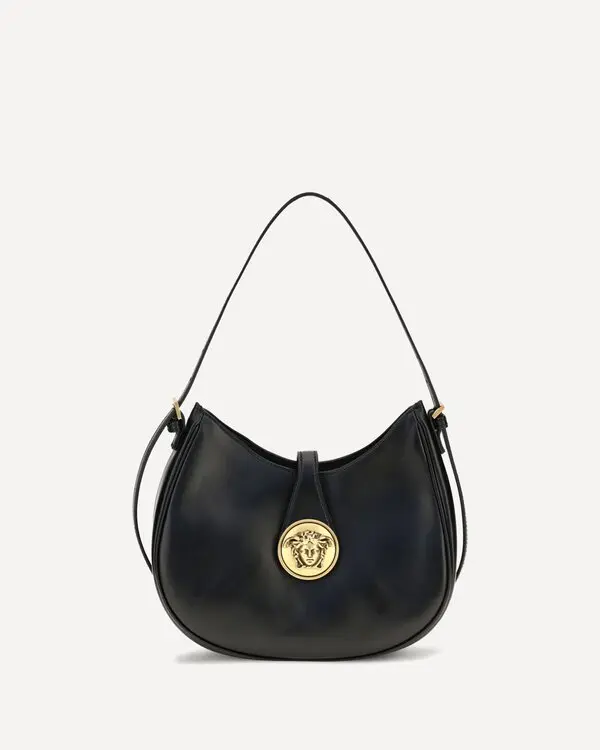 Versace Small Emblème Hobo Lambskin Shoulder Bag - Black