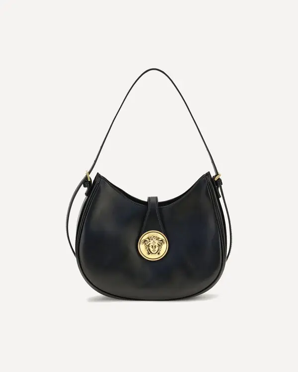 Versace Small Emblème Hobo Lambskin Shoulder Bag - Black
