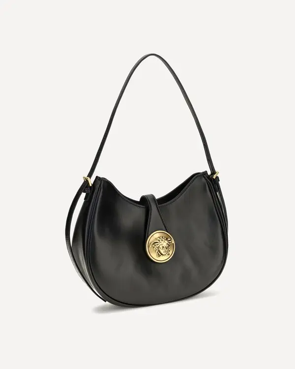 Versace Small Emblème Hobo Lambskin Shoulder Bag - Black