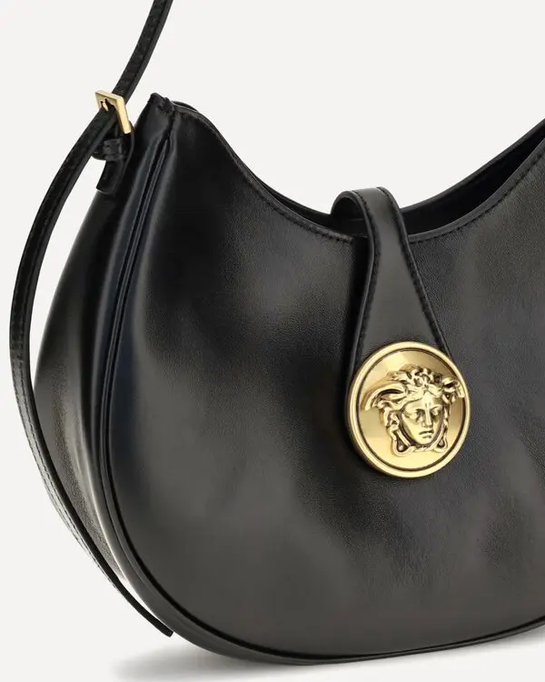 Versace Small Emblème Hobo Lambskin Shoulder Bag - Black