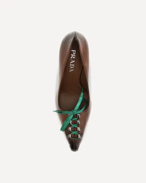 Prada Leather Lace-up Pumps - Brown