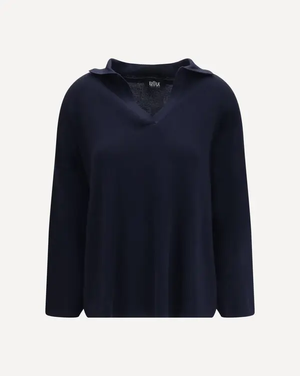 ELLA Wool Polo Collar Sweater - Blue