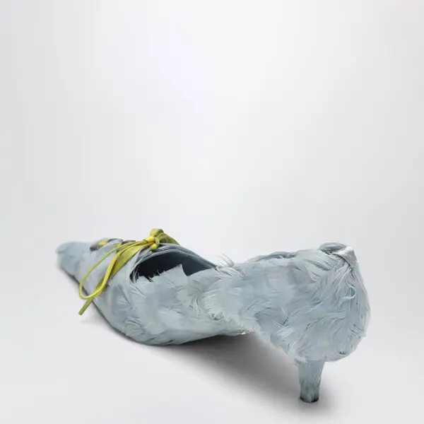 Prada Astro Satin Pumps Decorated With Feathers - Blue