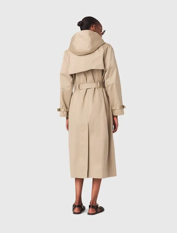 Maje Long Cotton Trench Coat With Removable Hood