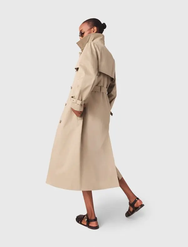 Maje Long Cotton Trench Coat With Removable Hood