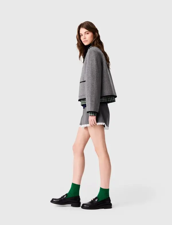 Maje Short Double-faced Wool Coat With Braided Trim