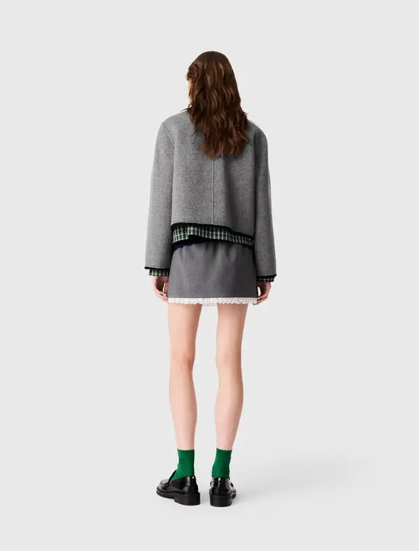 Maje Short Double-faced Wool Coat With Braided Trim