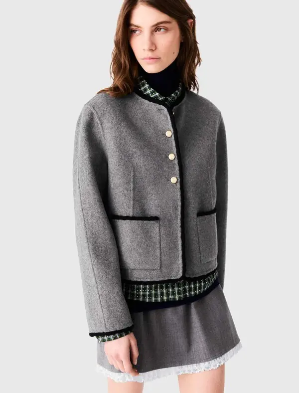 Maje Short Double-faced Wool Coat With Braided Trim