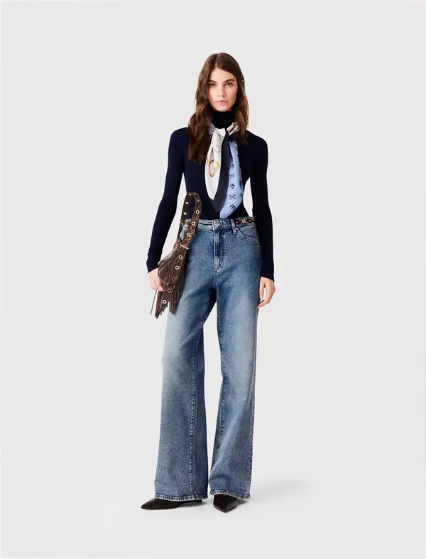 Maje Wide-leg Leather Buckle Jeans