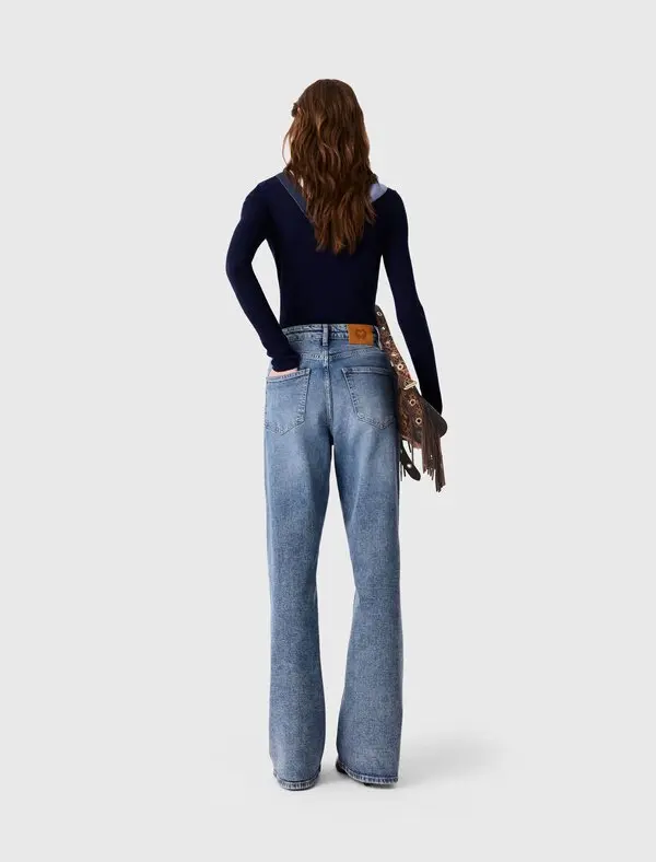 Maje Wide-leg Leather Buckle Jeans