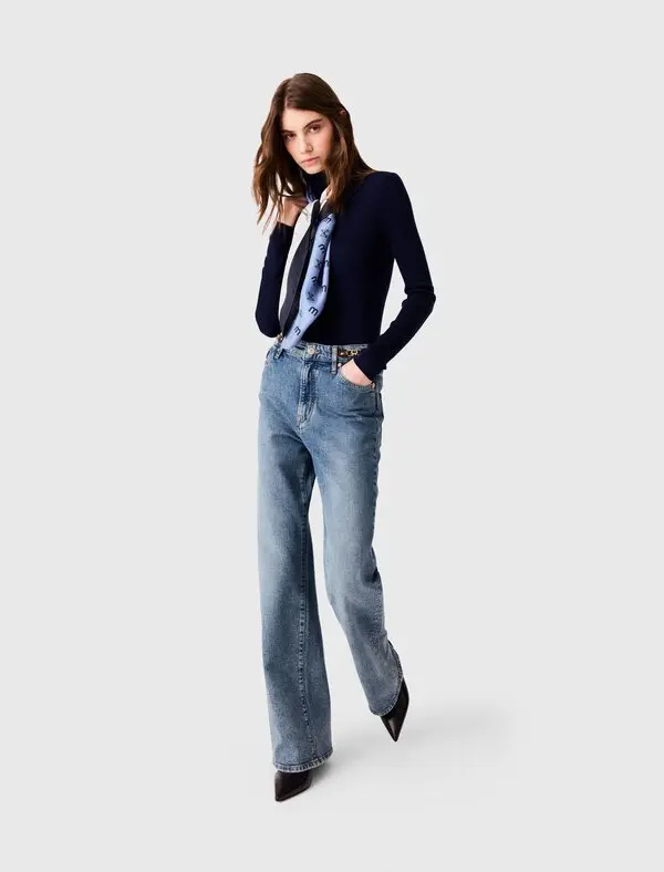 Maje Wide-leg Leather Buckle Jeans