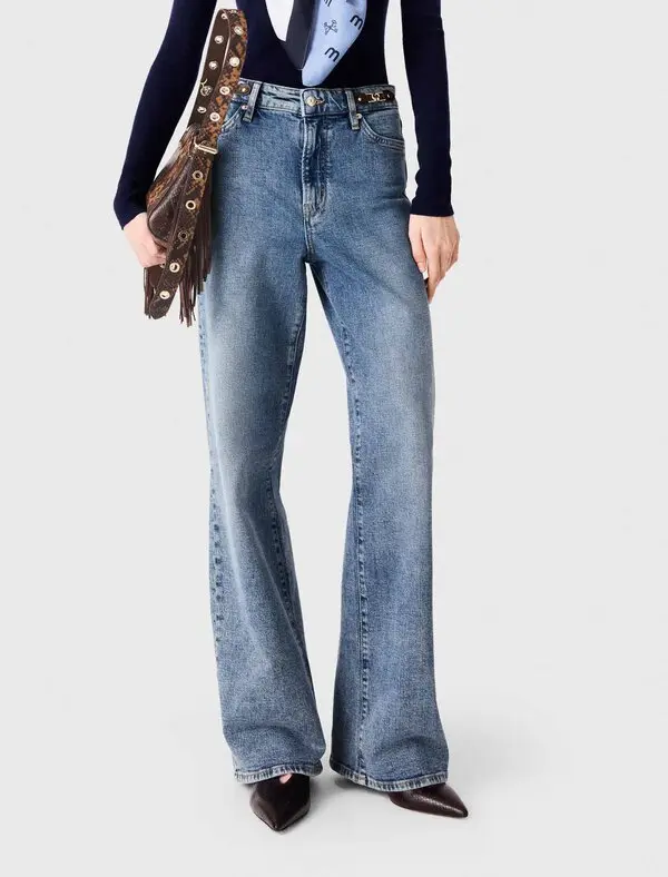 Maje Wide-leg Leather Buckle Jeans