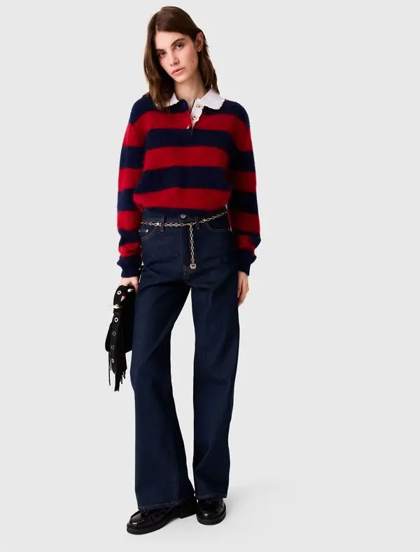 Maje Wide-leg Jeans With Chain-link Belt