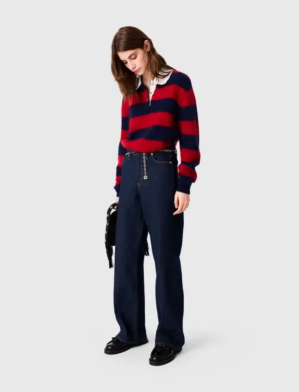 Maje Wide-leg Jeans With Chain-link Belt
