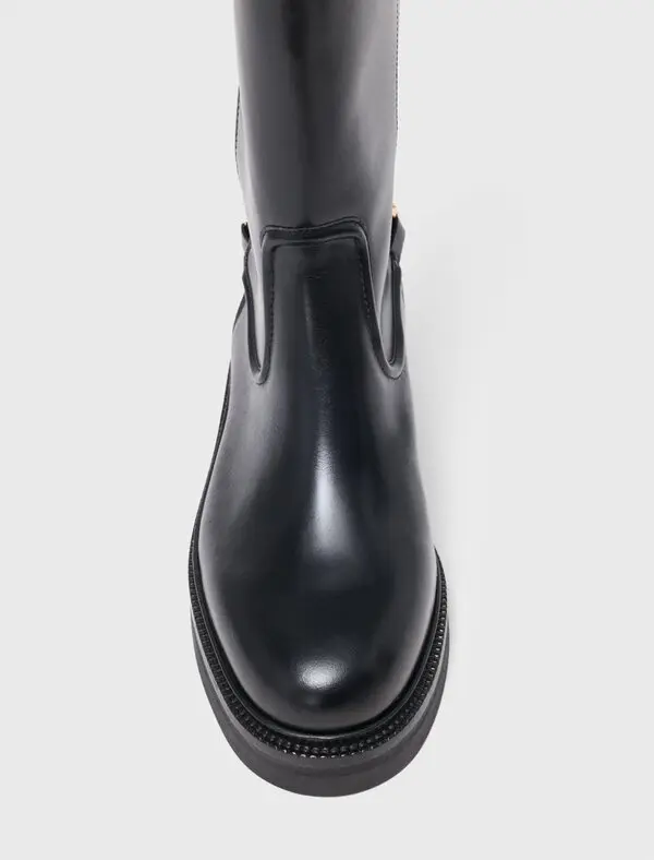 Maje Flat Leather Boots With Gold Chain Detail