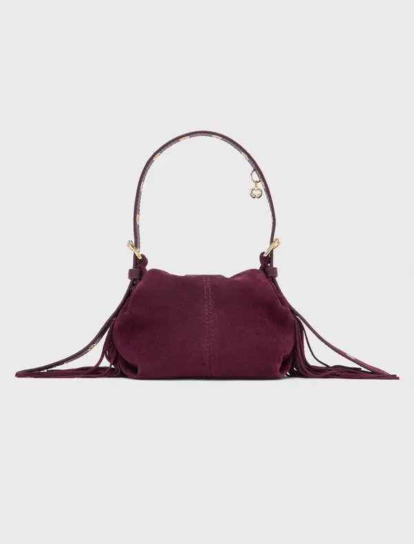 Maje Miss M Micro Suede Bag With Fringes - Eggplant
