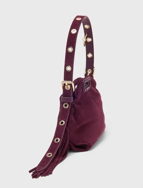 Maje Miss M Micro Suede Bag With Fringes - Eggplant