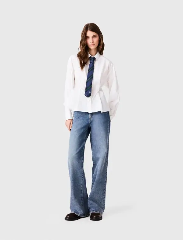Maje Fitted Cotton Shirt With Lace-up Back And Gold Buttons