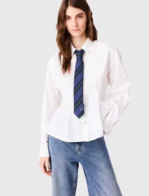 Maje Fitted Cotton Shirt With Lace-up Back And Gold Buttons