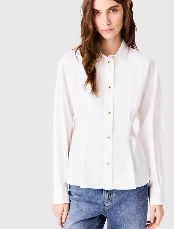 Maje Fitted Cotton Shirt With Lace-up Back And Gold Buttons
