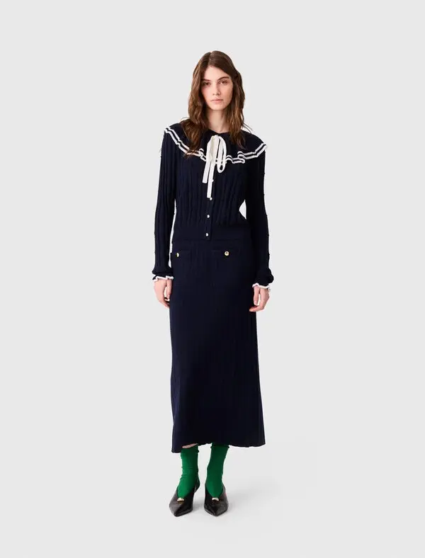 Maje Layered Cape Cardigan With Contrasting Details - Navy