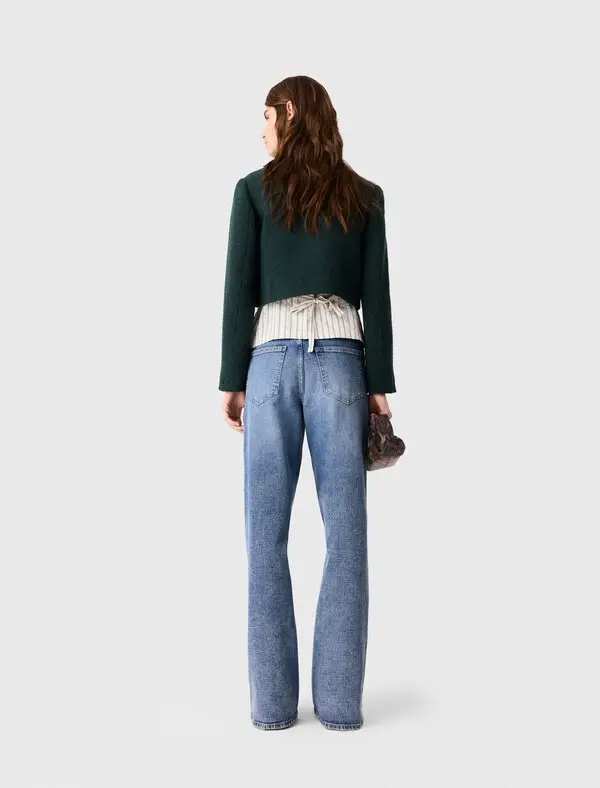 Maje Cropped Tweed Jacket With Fringe Trim - Bottle Green