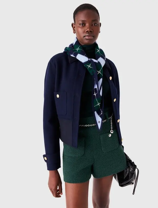 Maje Wool Argyle Triangle Scarf