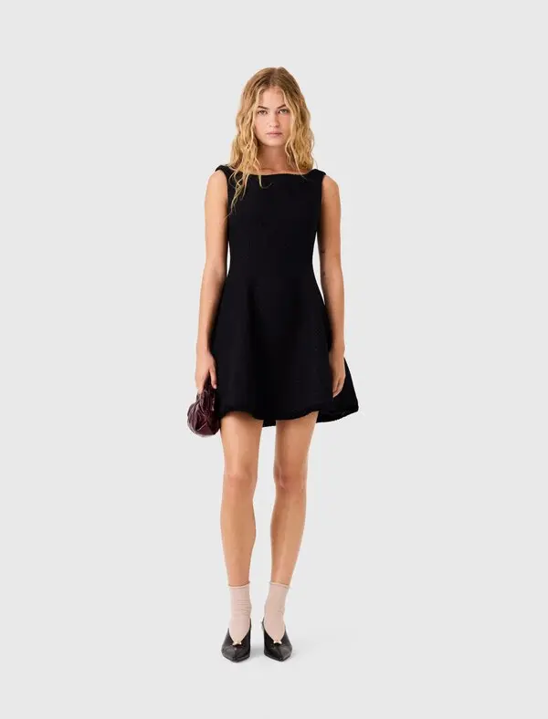 Maje Short Fringed Tweed Dress - Black