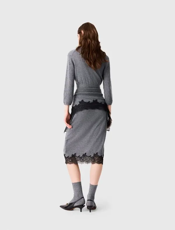 Maje Wool Midi Dress With Lace Trim